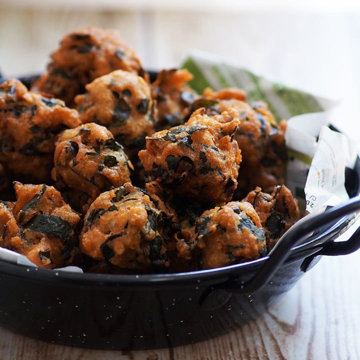 Pui Shaker Bora ( Malabar Spinach Lentil Fritters) - Blend with Spices