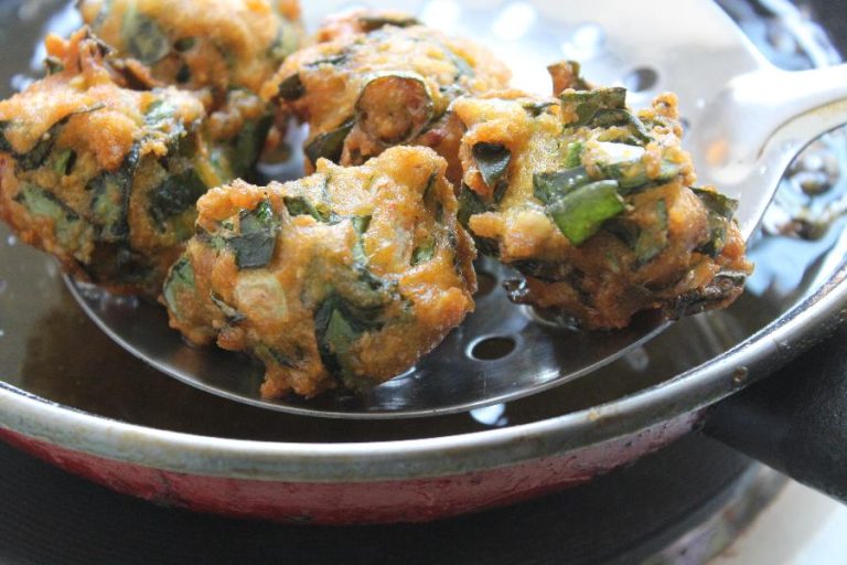 Pui Shaker Bora ( Malabar Spinach Lentil Fritters) - Blend with Spices